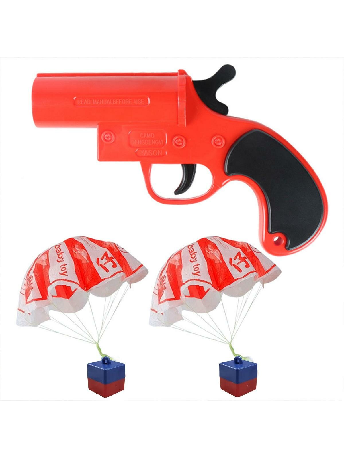 Сигнальный игрушечный пистолет для десантирования с воздуха (2 парашюта + инструменты)