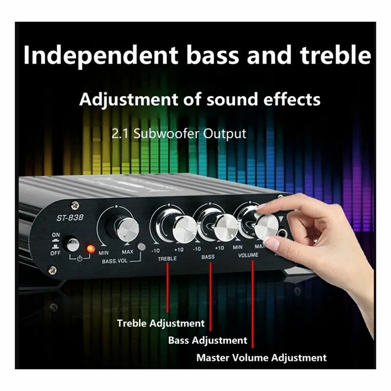 (V F B H) -838 HIFI-усилитель 2.1-канальный автомобильный MP3-мини-усилитель AUX Вход Регулировка высоких и низких частот Усилитель Super 20Wx2+40W