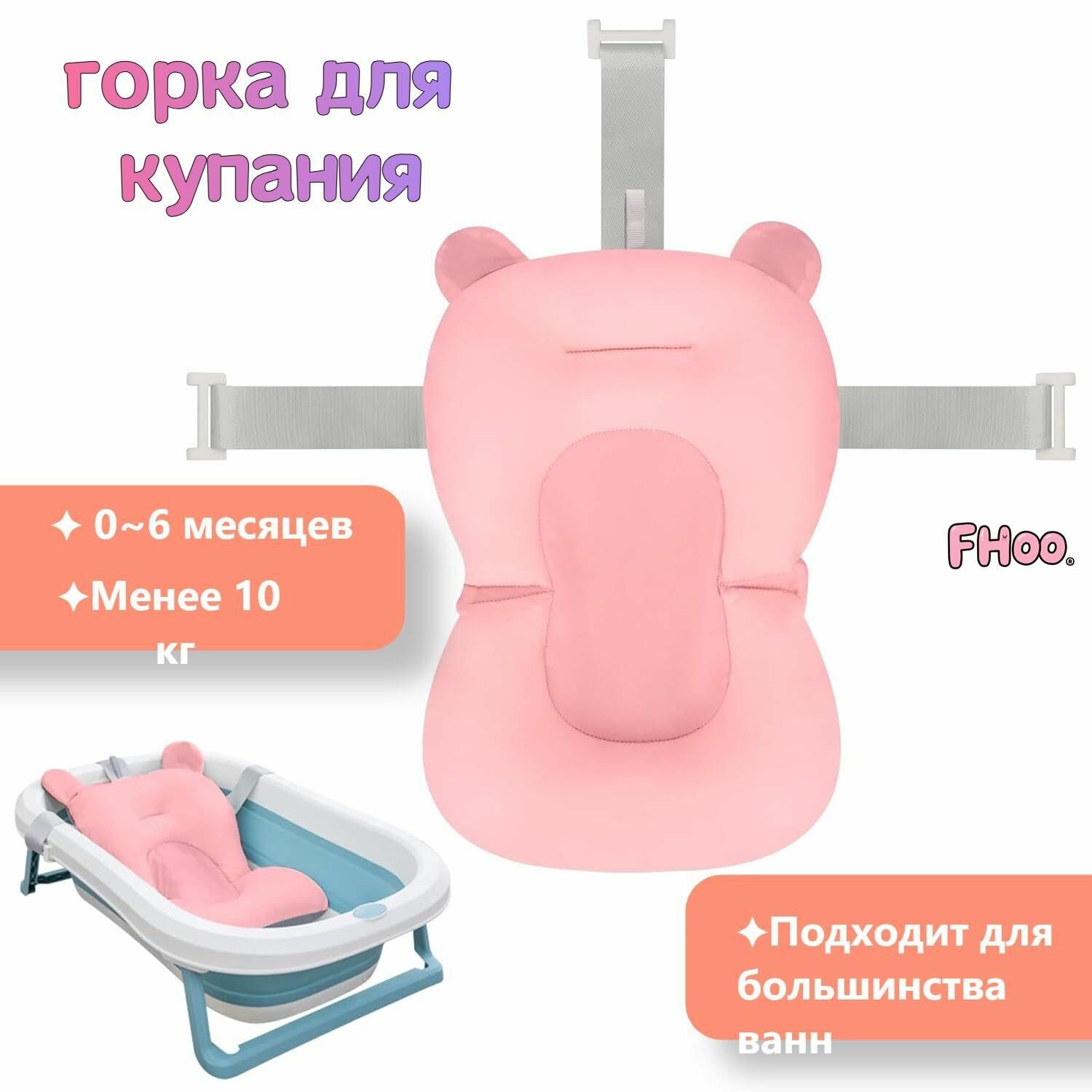 Гамак для купания новорожденных MELL в ванночку / мягкая горка с креплениями для поддержки для малышей / купальный матрасик - подставка для мытья ребенка