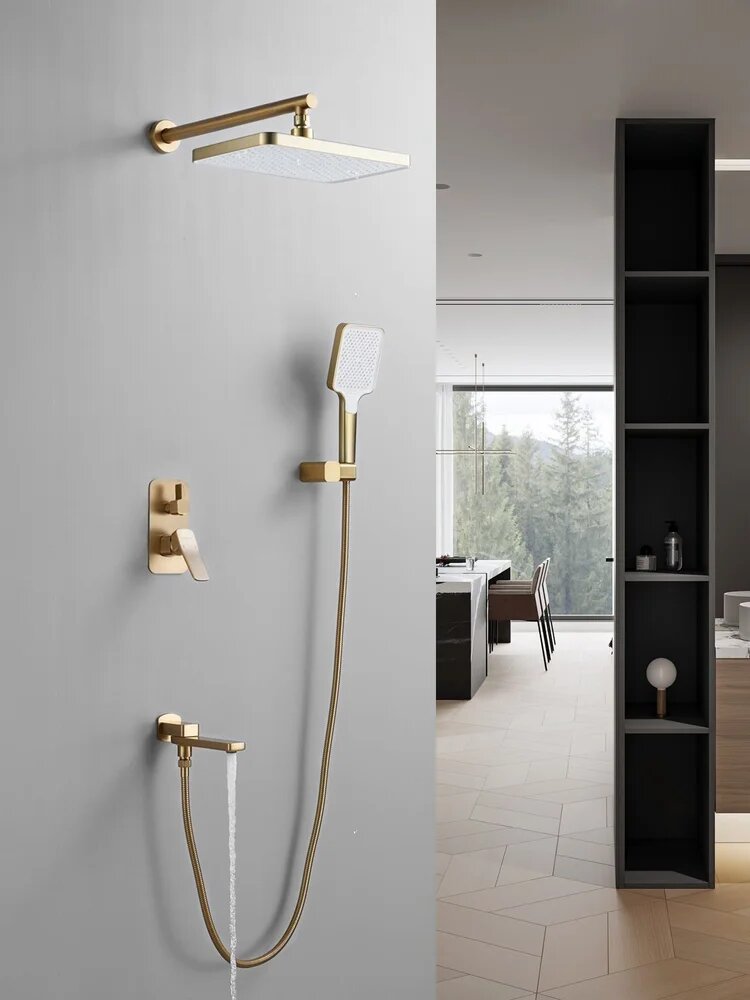 Душевая система / Тропический душ со смесителем встраиваемая Shevanik S9935G, золотой сатин