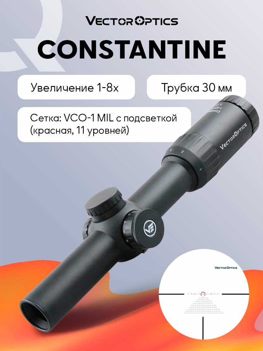 Прицел оптический Vector Optics Constantine 1-8x, D24, подсветка красная