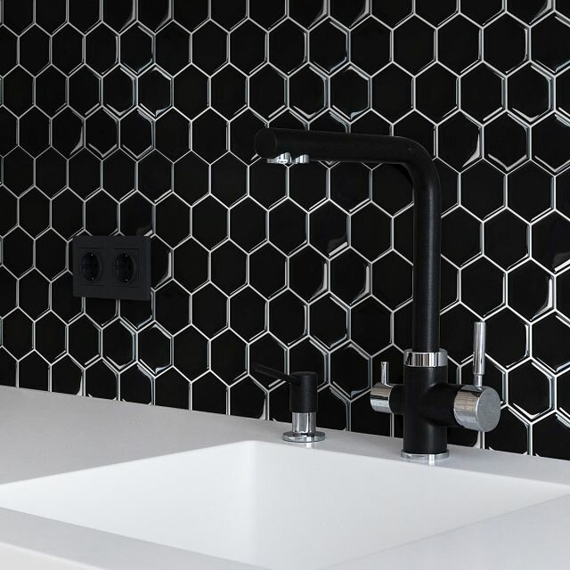 Панель декоративная самоклеящаяся BESTENHAUS Гексагон черный 300х300мм 4шт.