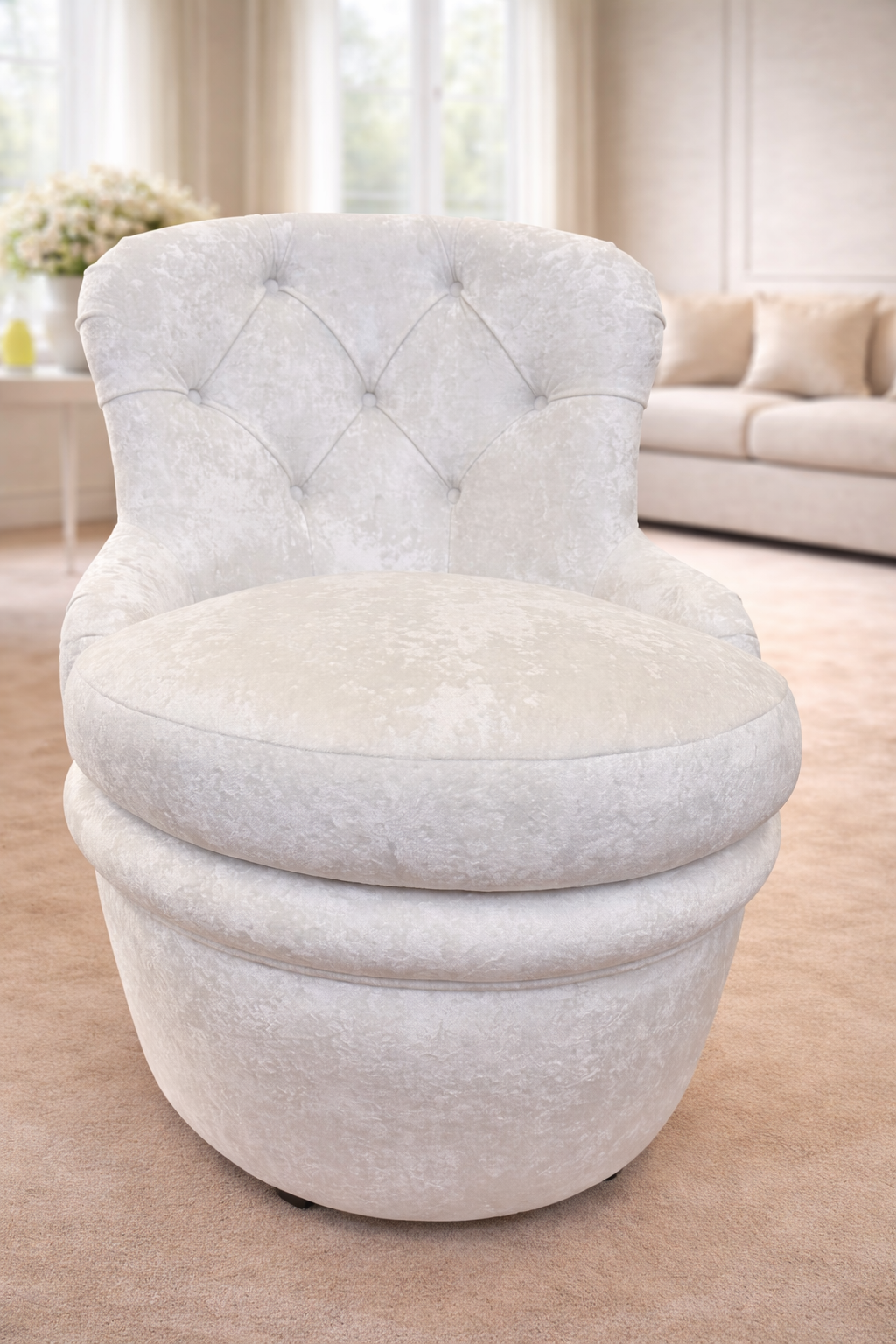 Кресло-пуф "Тюльпан" со спинкой, цвет-плюш белый, 63d*79h