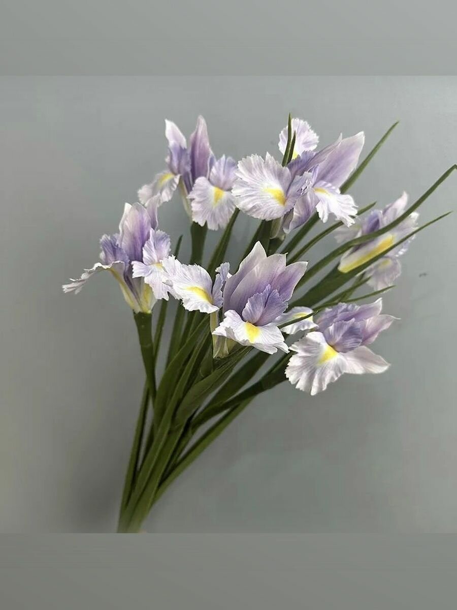Искусственные цветы премиум весенние для декора Ирис 3 ветки силиконовые сиреневые 70 см