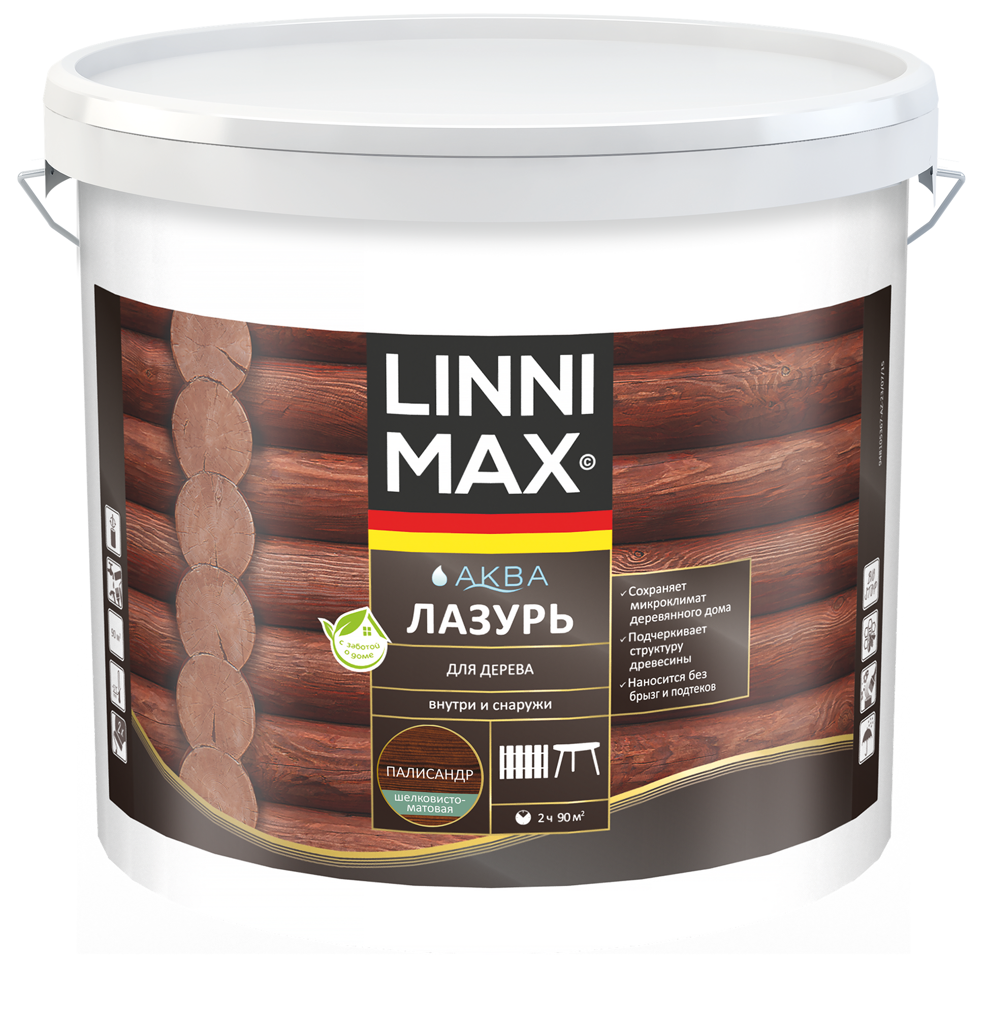 Лазурь LINNIMAX водно-дисперсионная для дерева палисандр 9 л