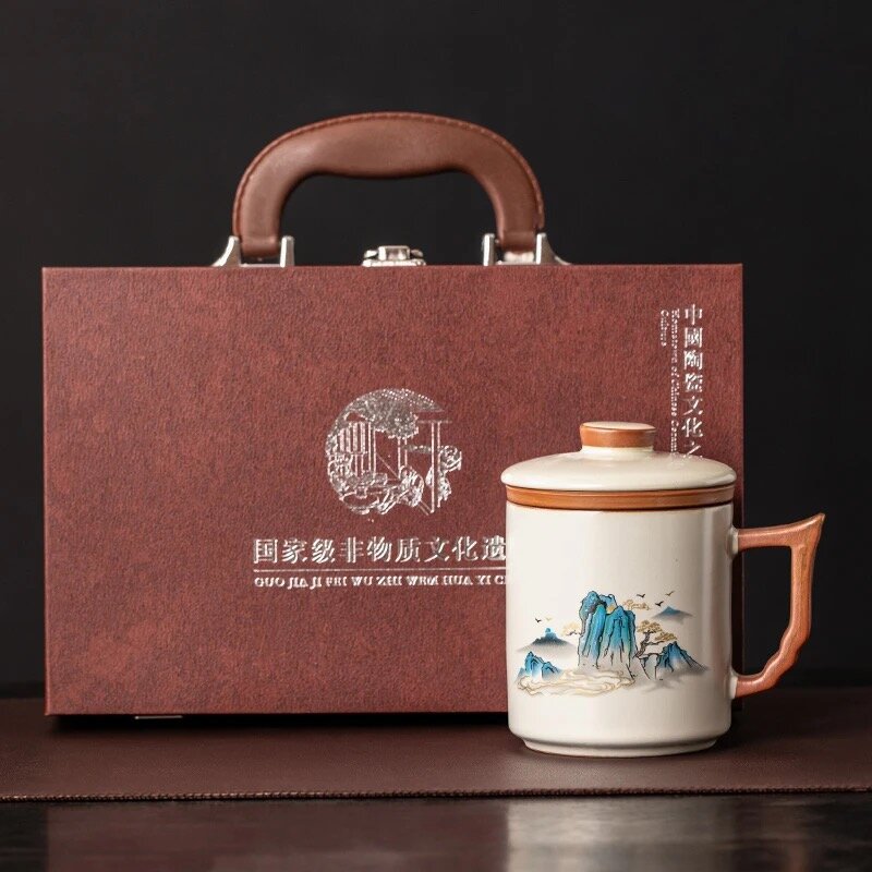 Подарочная чайная чашка Жу Яо — дизайн «Далёкие горы», матовая, с крышкой, для медитации, коллекционный предмет