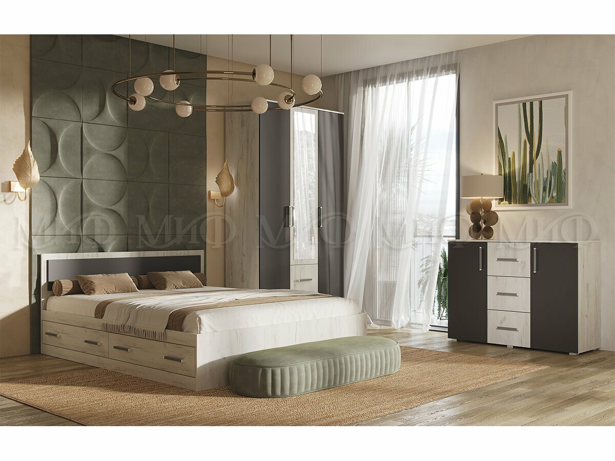 Спальня Фиеста NEW Композиция 1 Крафт белый/Графит