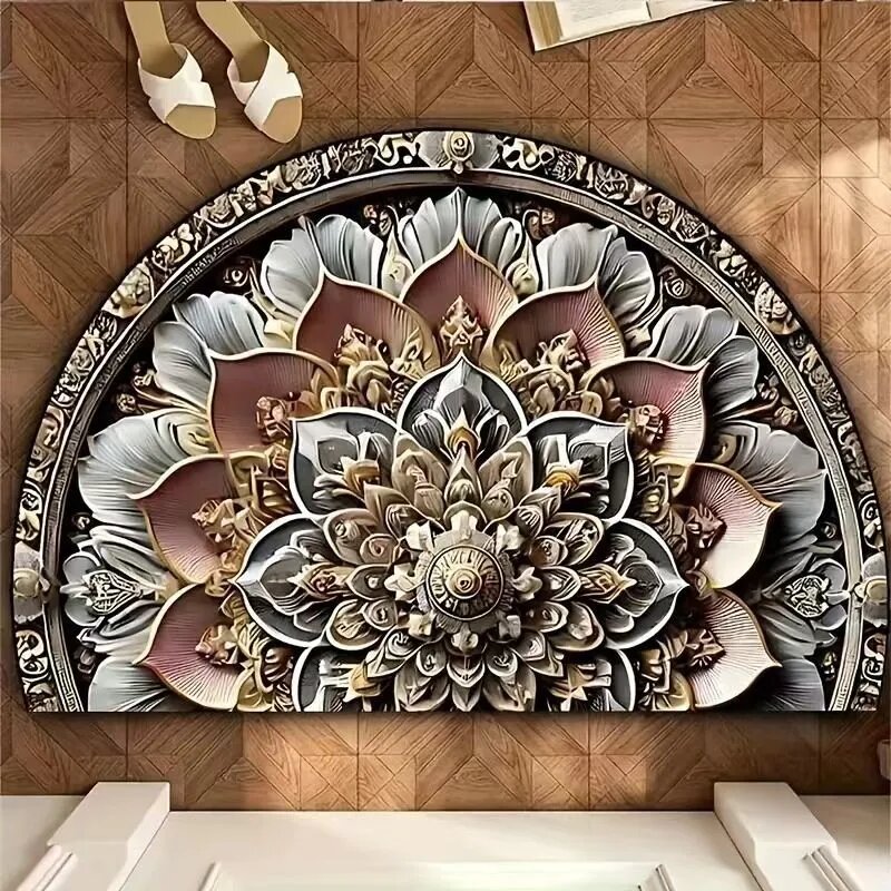 Коврик придверный 61x91 см, противоскользящий, полукруглый, Ар-деко, коричневый, кремовый