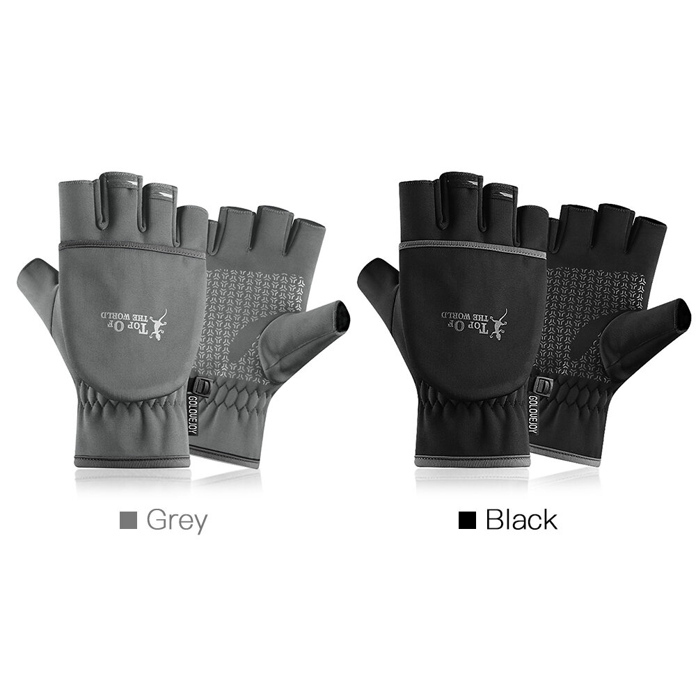 Fingerless Gloves with Flip Covers, Color: Black / Grey, Size: M / L / XL, Material: Polyamide + Fleece, Weight: approx. 105 g / 3.7 oz, 1* Pair of Gloves, for Winter, Fishing, Cycling, Camping, Hiking, Skiing