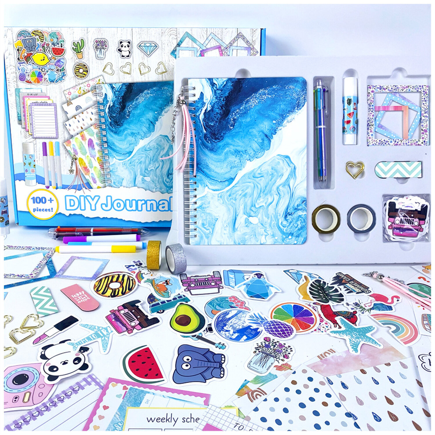 DIY Journal Kit, Набор для создания дневника для девочек 8-12 лет, Набор для скрапбука и дневника, Набор канцелярских принадлежностей, Дневники для подростковых девочек, 1 блокнот (70 листов), 50 мелких свежих стикеров, 5 план-заметок, 5 цельных