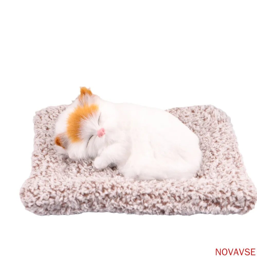 Мягкая игрушка спящий кот со звуком / Фигурка Спящий котенок на коврике со звуком "Мяу" / Милый котик