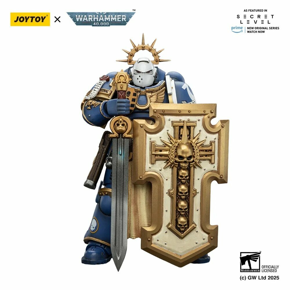 Подвижная фигурка JOYTOY Warhammer 40K 1/18 Action Figures Ultramarines Levantus with Power Sword, Stormshield and Bolt Pistol