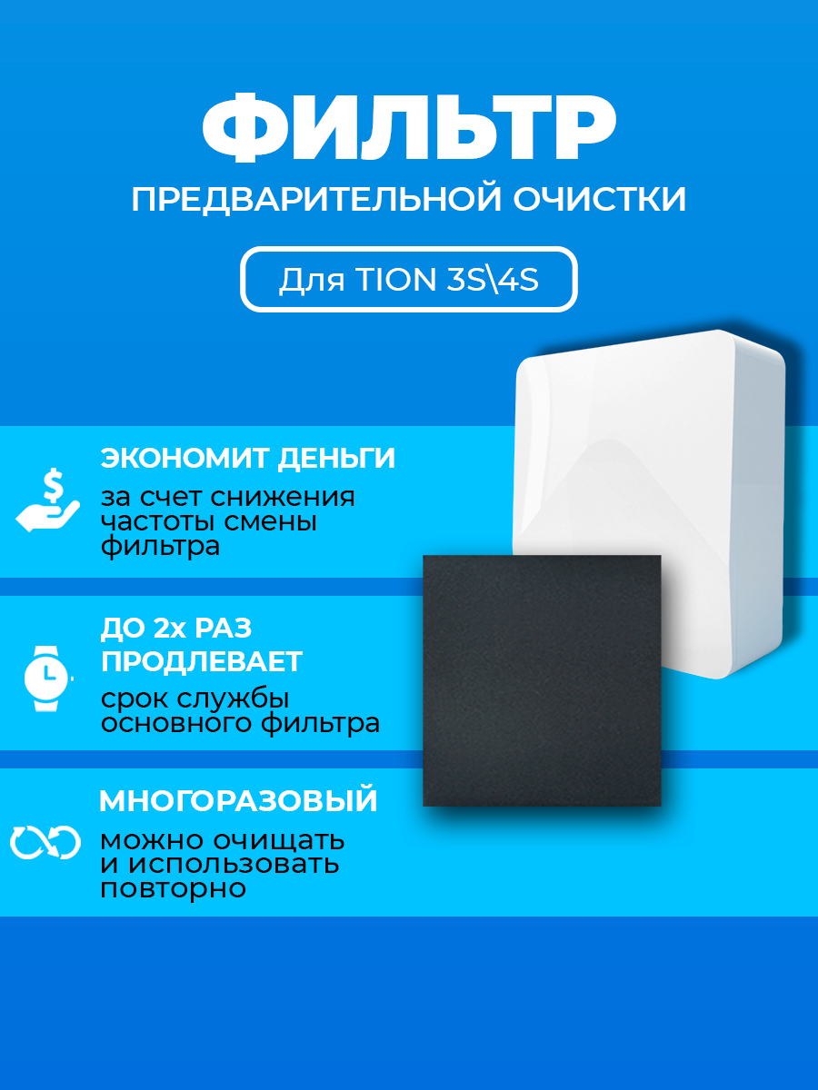 Фильтр для приточной вентиляции TION 3S\4S предварительной очистки, многоразовый.