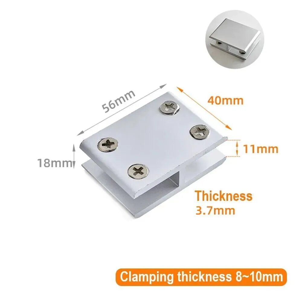 Зажим для стекла универсальный, Крепление для стеклянных полок, столешниц, ограждений. Без сверления, комплект 2шт