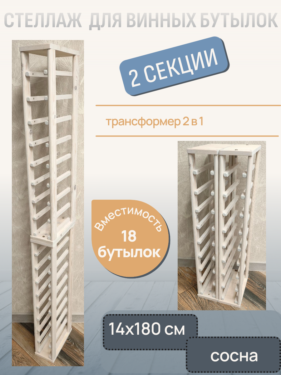 Стеллаж винный RackForWine однорядный двухсекционный на 18 бутылок цвет белый