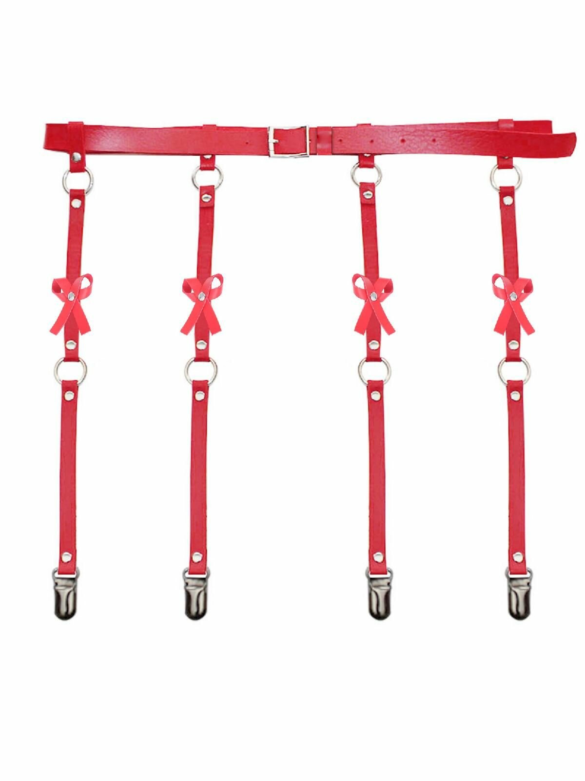 Готический пояс-подвязка для чулок из PU кожи с бантом, красный