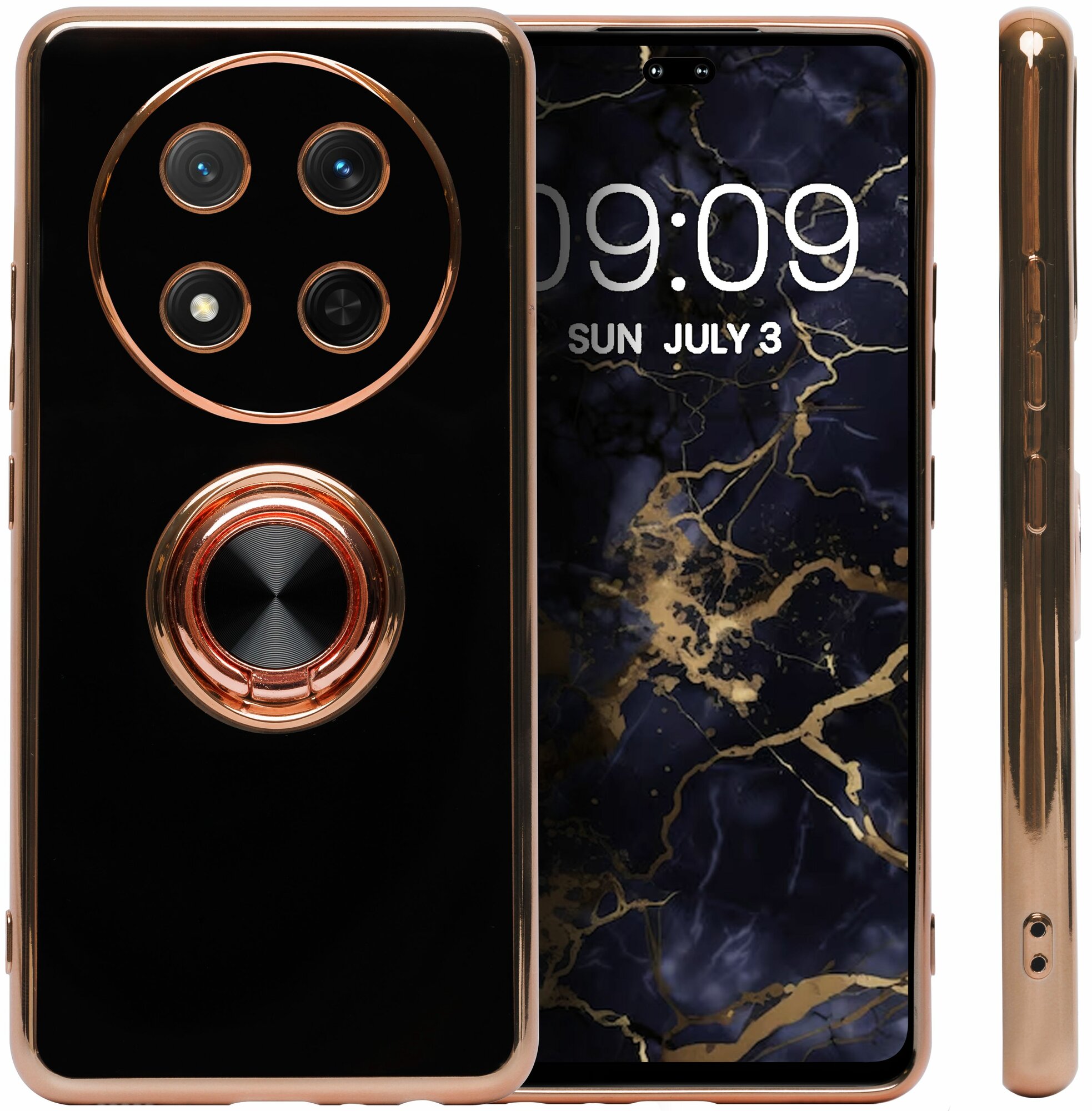Стильный глянцевый чехол для HONOR X9C / X60 PRO с кольцом-подставкой и бархатной подкладкой — фото 1