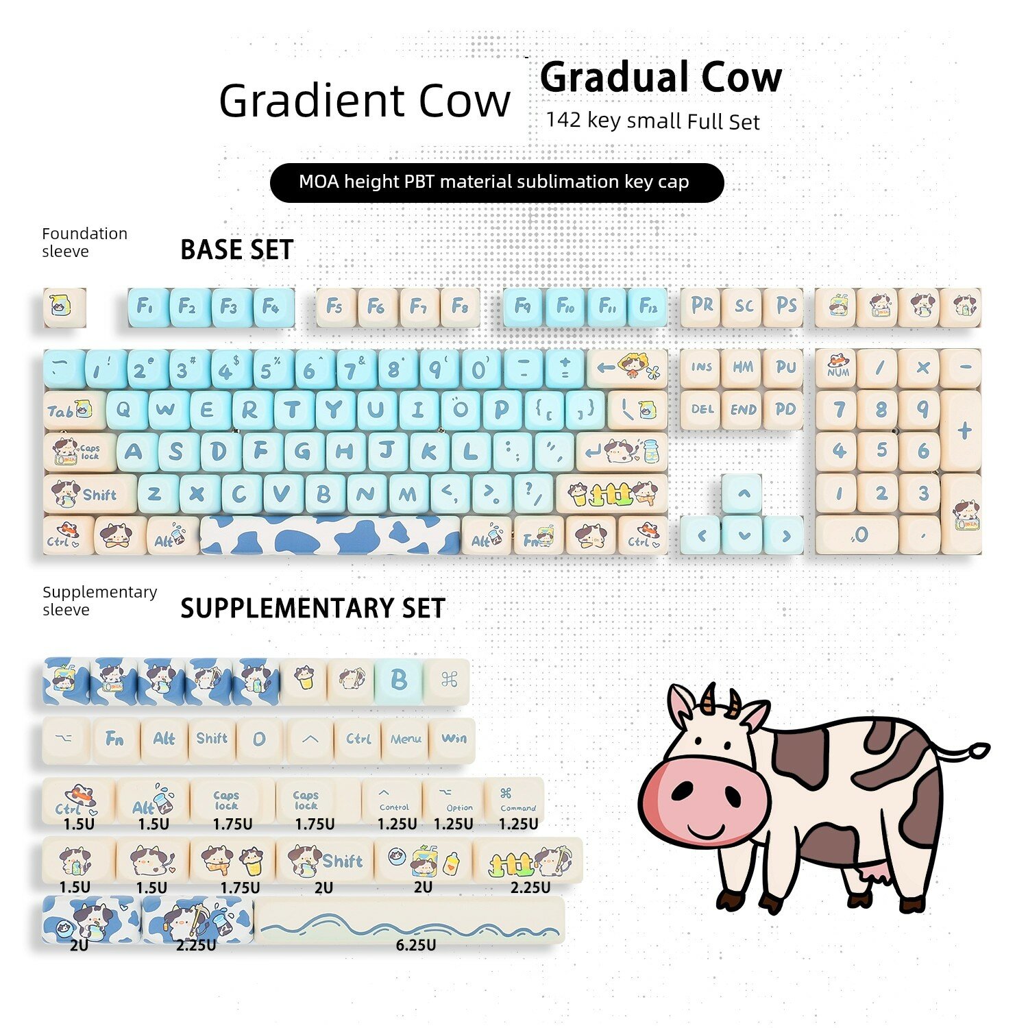 Кейкапы для механической клавиатуры в виде котенка, мультяшные, милые, MOA, квадратные, с сублимационной печатью,