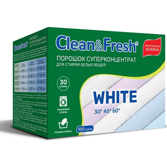Стиральный порошок Clean & Fresh CLEAN&FRESH Суперконцентрат, для белого белья, 900 г