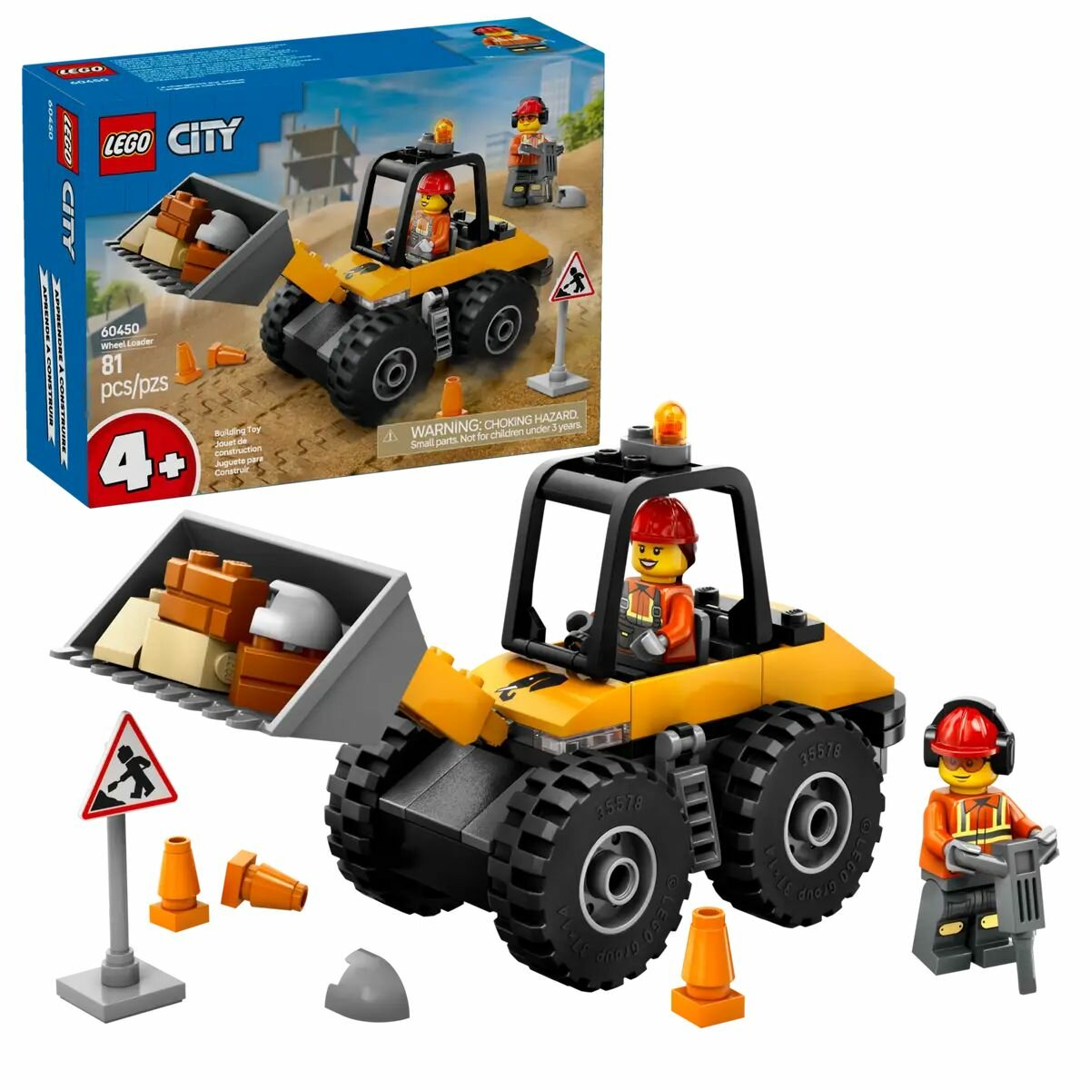 Конструктор LEGO Сity 60450 Жёлтый строительный колёсный погрузчик, 81 дет.