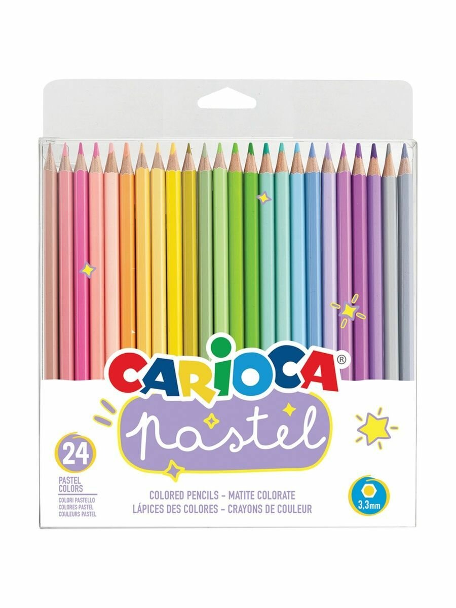 Карандаши цветные Carioca "Pastel", 24цв, ПВХ, европодвес, 43310