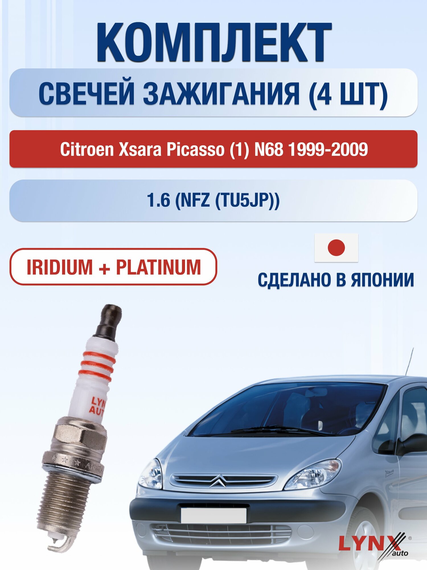 Свечи зажигания на Citroen Xsara Picasso (1) N68 1999-2009г./ комплект 4 шт. Двигатель 1.6 (NFV ) SP-426/ LYNXauto