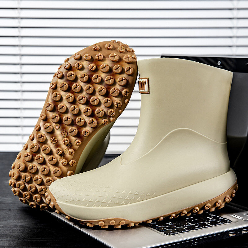 Модные мужские резиновые сапоги, короткие водонепроницаемые ботинки для активного отдыха, с мягкой подошвой, удобные, нескользящие, резиновые ботинки для кухни, водонепроницаемые ботинки для мытья автомобилей. EU:42