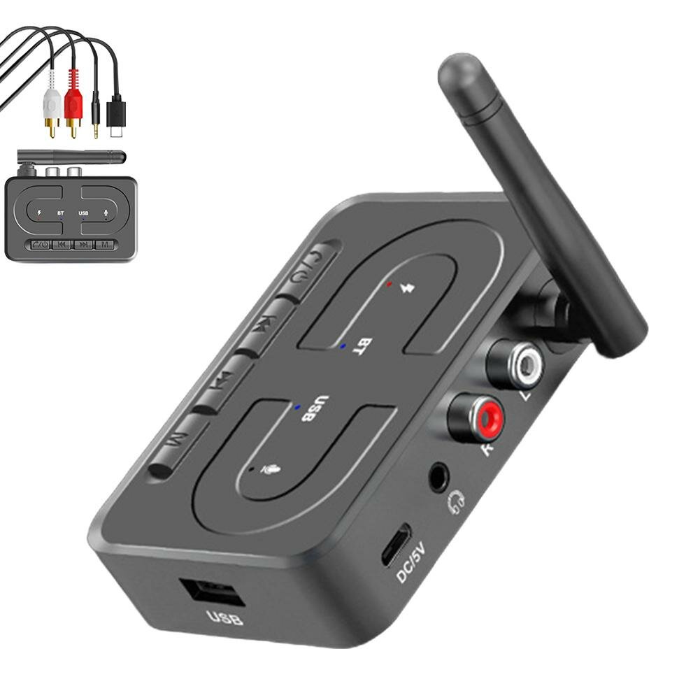 Аудиоадаптер Bluetooth 6.0 с разъемами RCA/AUX/USB, жидким и встроенным микрофоном, конвертерами для подключения аудиосистемы для автомобильного радиоприемника