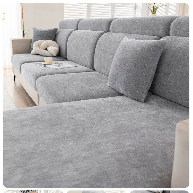 Универсальный чехол для дивана с полным покрытием спинки и подголовников, простой дизайн из шенилла, эластичный чехол для дивана для тех, кто любит отдыхать.