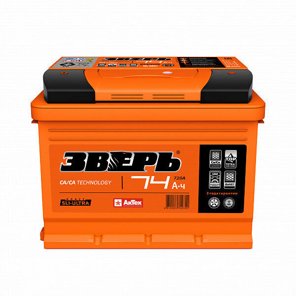 Аккумулятор автомобильный Зверь Са/Са 74 А/ч 720А ОП (278x175x175) LB3 278x175x175