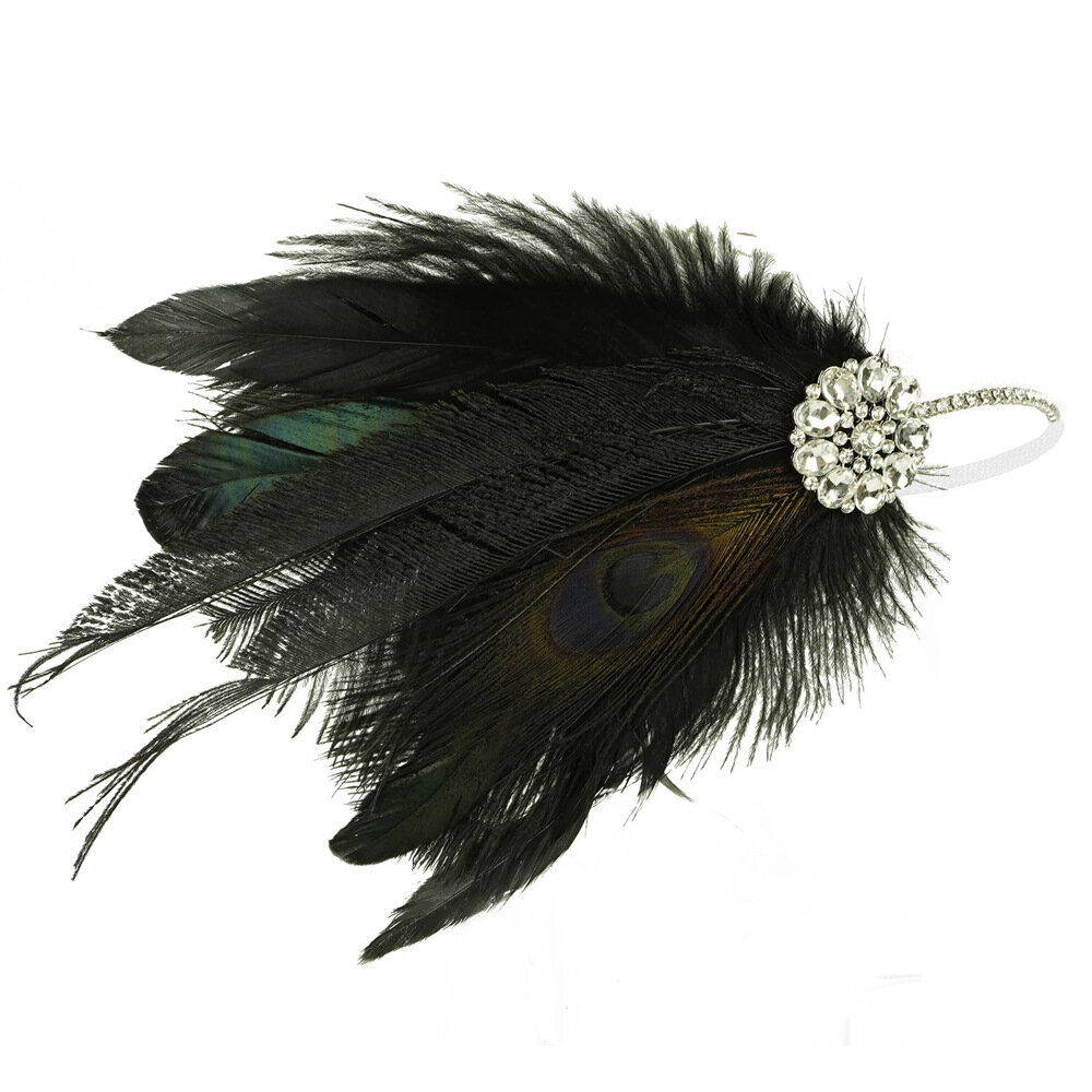 Аксессуары для девушек в стиле флаппер 1920-х годов: винтажная повязка на голову с перьями в стиле Гэтсби, украшение для волос для вечеринок и балов.