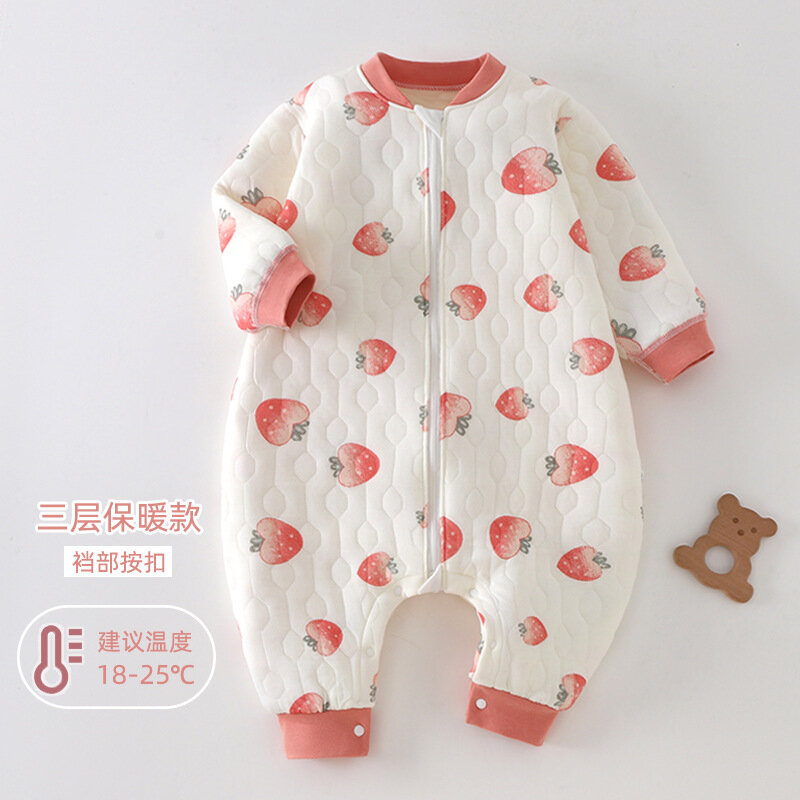 Детский спальный мешок из чистого хлопка для весны и осени, теплый детский плед с защитой от раскрытия, спальный мешок для малышей с раздельными ножками, детская пижама с хлопковой подкладкой, подходит для всех сезонов.