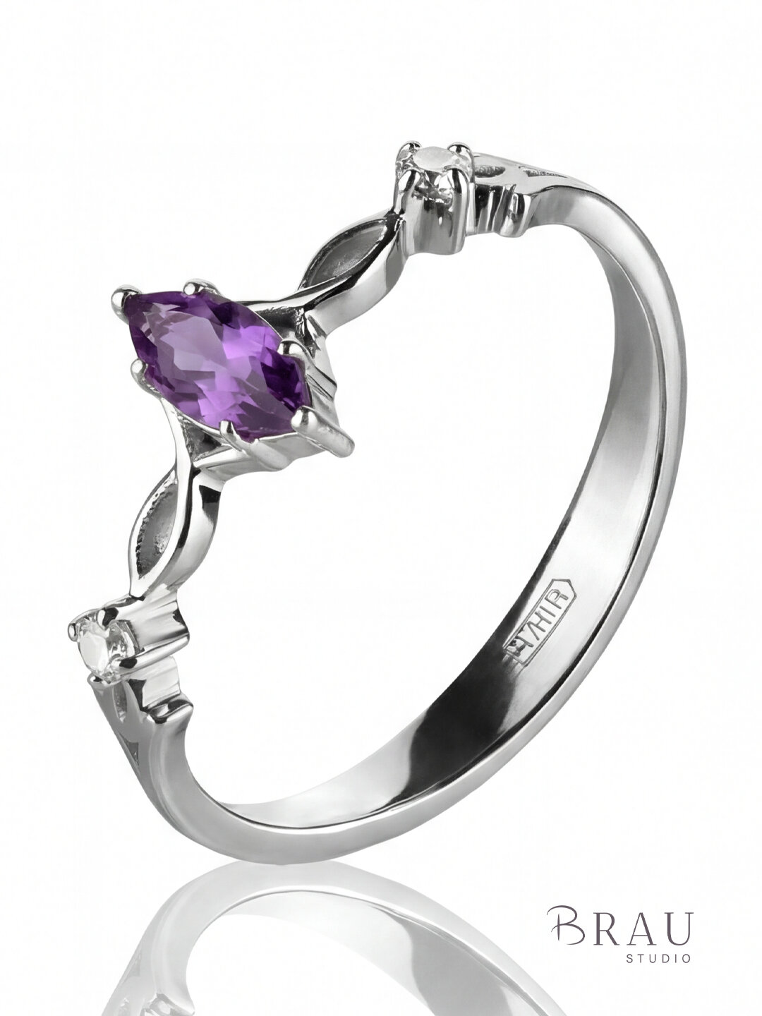 Кольцо, серебро, 925 проба, родирование, фианит, аметист