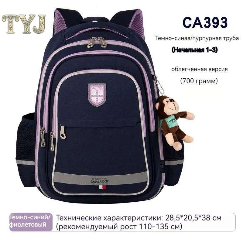 Школьный рюкзак UNIVERSITY OF CAMBRIDGE CA393 темно-синий/пурпурный для девочек, облегченная версия, размер 28.5*20.5*38 см