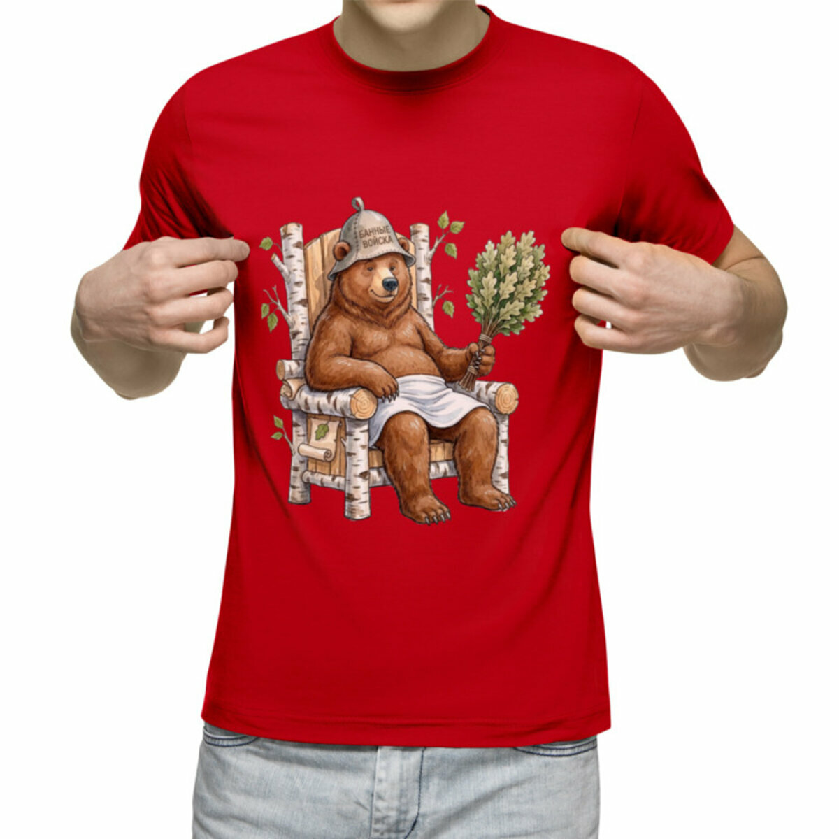 Мужская футболка «Банные войска» (красный, XL)