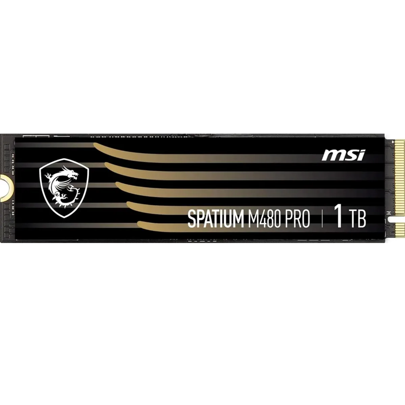 SSD MSI SPATIUM M480 Pro, 1 ТБ, M.2 (22×80 мм), NVMe, PCIe 4.0 x4, 3D TLC, чтение 7400 МБ/с, запись 6000 МБ/с, DRAM buffer 1024 МБ