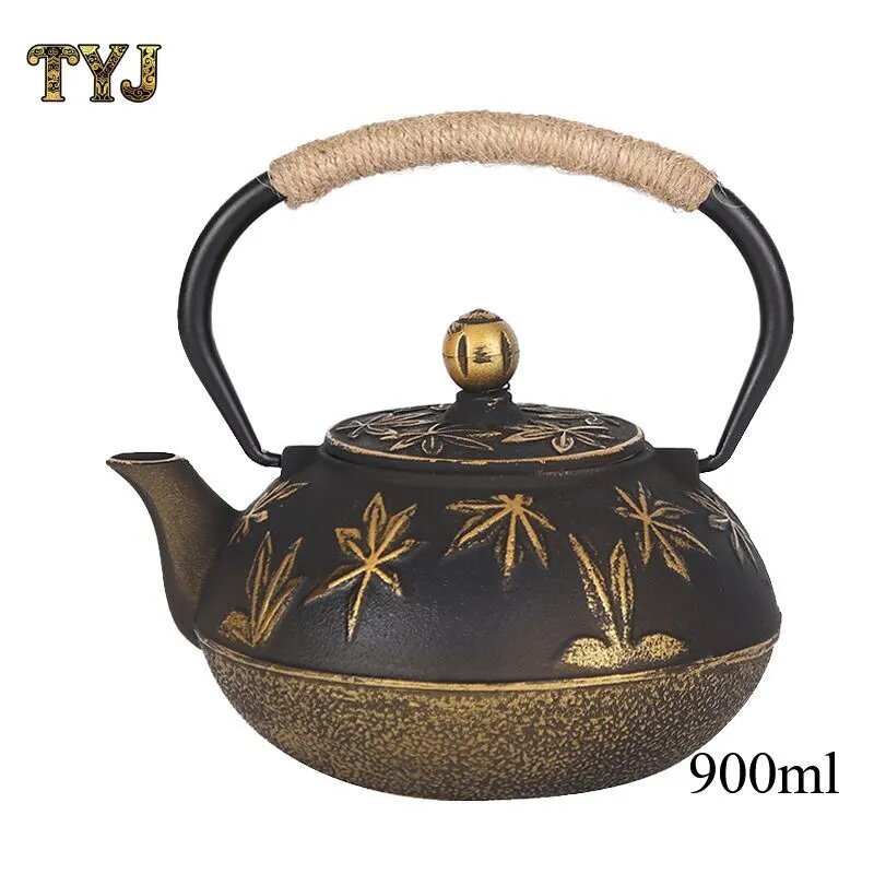 Чайник заварочный 900 мл с ручкой из ткани и крышкой для чая, в черном цвете