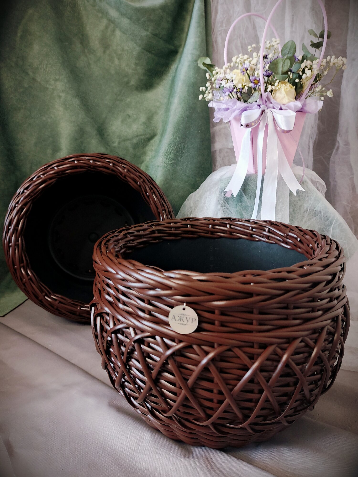 Кашпо плетёное с узором (1 шт), венге, искусственный ротанг, 12 л