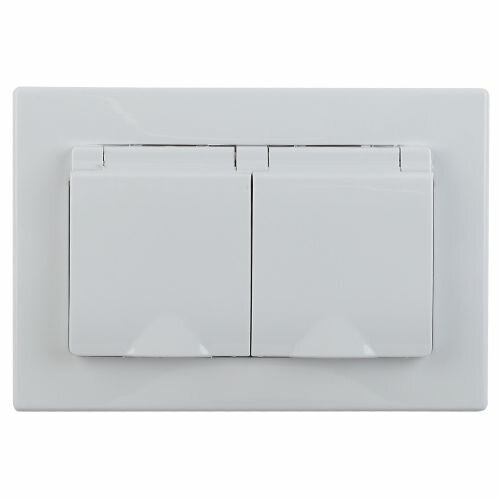 Розетка 2-м СП 16А 250В 2P+E Schuko IP20 с крышкой защ. шторки Plano бел. 1-210-01 Intro Б0053934