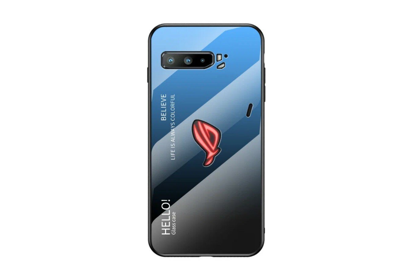 Ультра-тонкий силиконовый чехол-бампер MyPads Gradiente для Asus ROG Phone 5 / ROG Phone 5s с закаленным стеклом синий