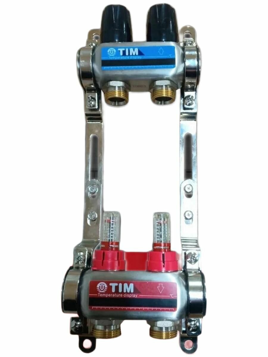 Коллектор регулируемый для теплого пола TIM 1"х3/4" EK (2 выхода)