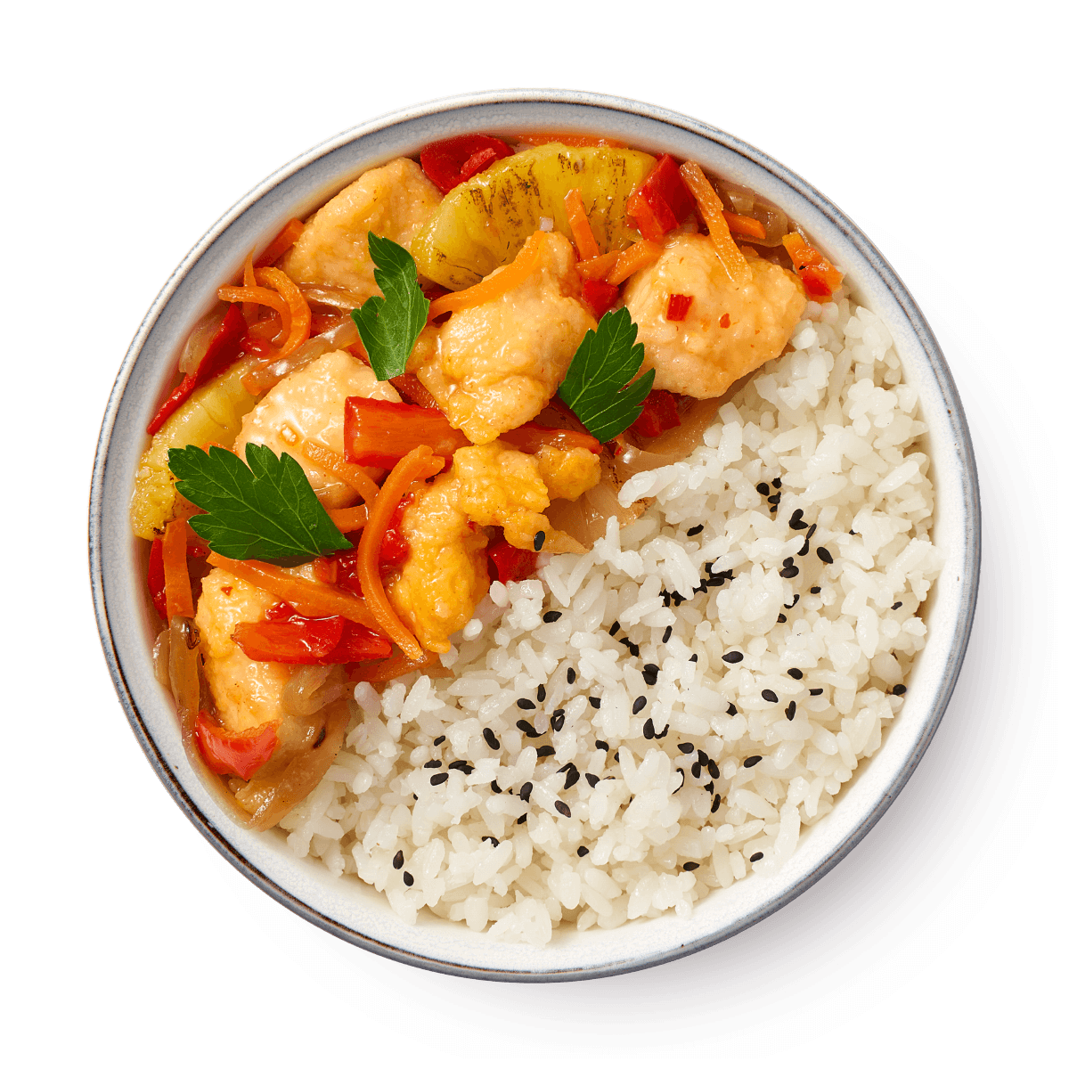 Паровой рис с курицей LAO LEE, с гарниром, сытное сочетание, 370 г