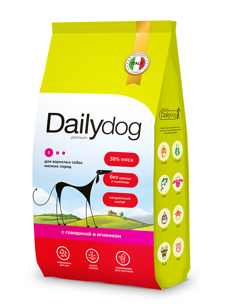 Сухой корм Dailydog для взрослых собак мелких пород с говядиной и ягненком 3 кг