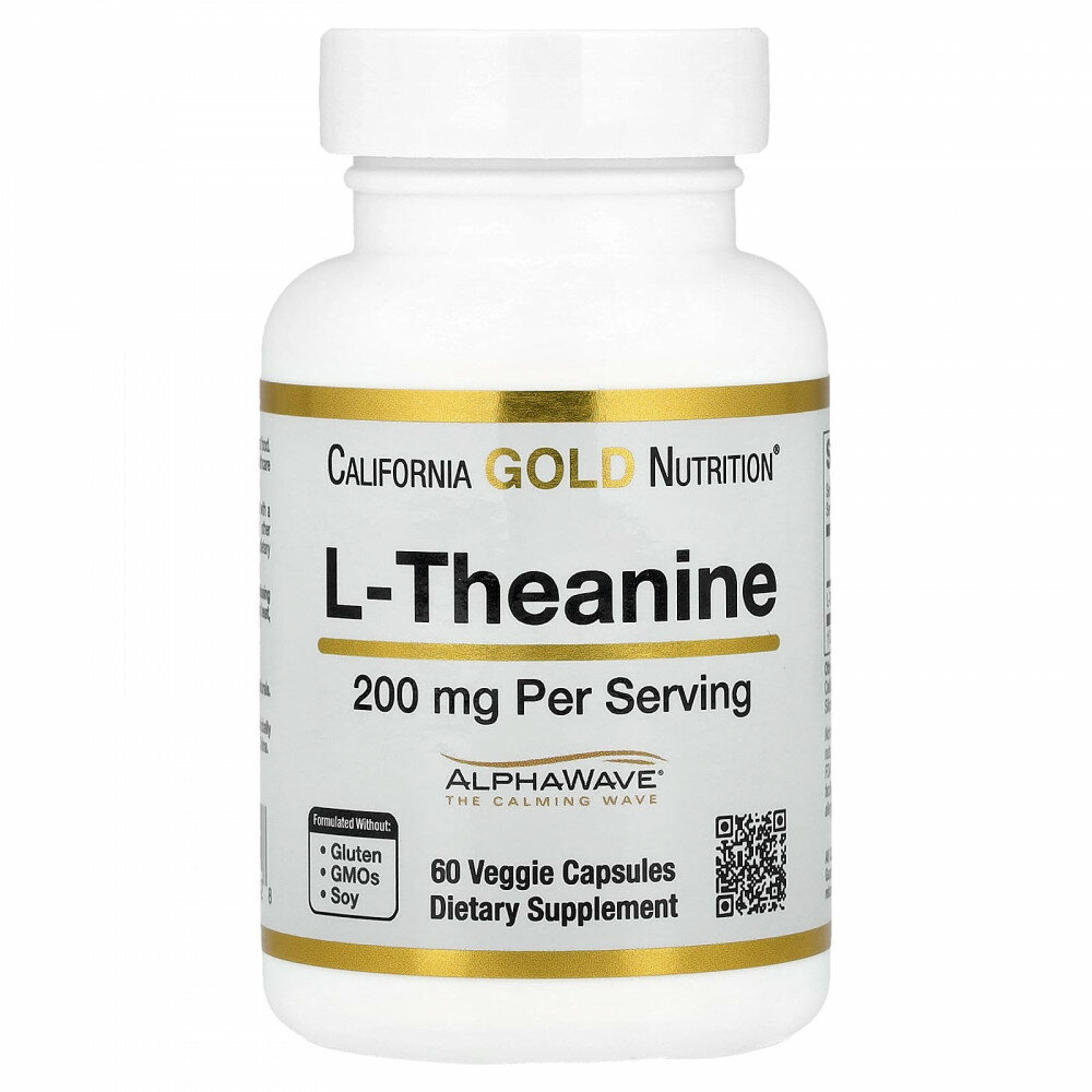 California Gold Nutrition, L-теанин, с AlphaWave®, 200 мг, 60 растительных капсул