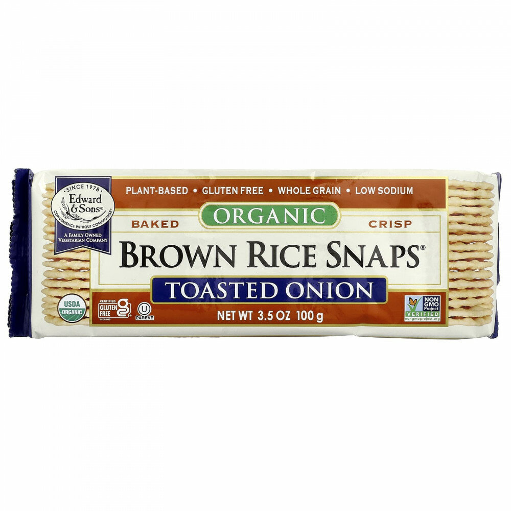 Edward & Sons, Organic Baked Crisp Brown Rice Snaps®, органический запеченный рис, обжаренный лук, 100 г (3,5 унции)
