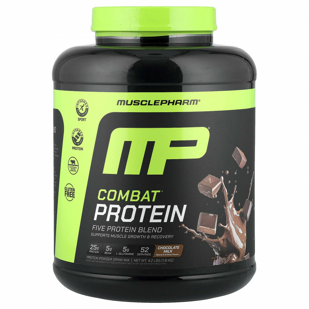 MusclePharm, Combat®, протеиновый порошок, со вкусом шоколадного молока, 1,9 кг (4,2 фунта)