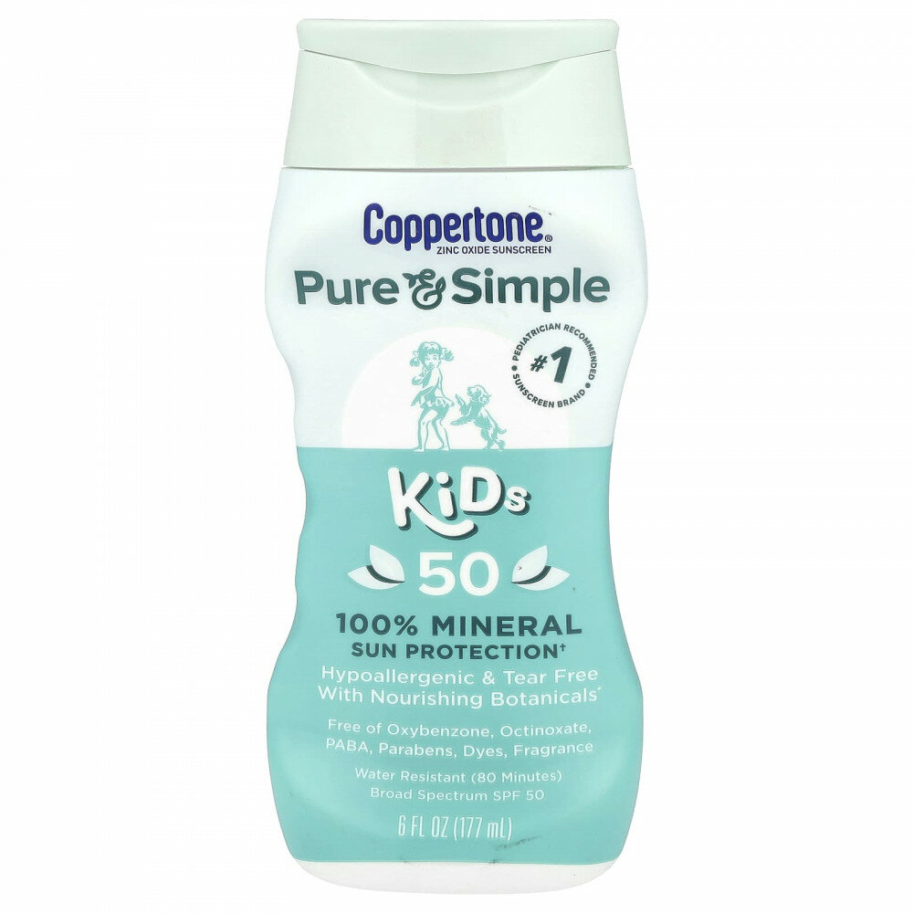 Coppertone, Pure & Simple, для детей, 100% минеральная защита от солнца, SPF 50, 177 мл (6 жидк. унц.)