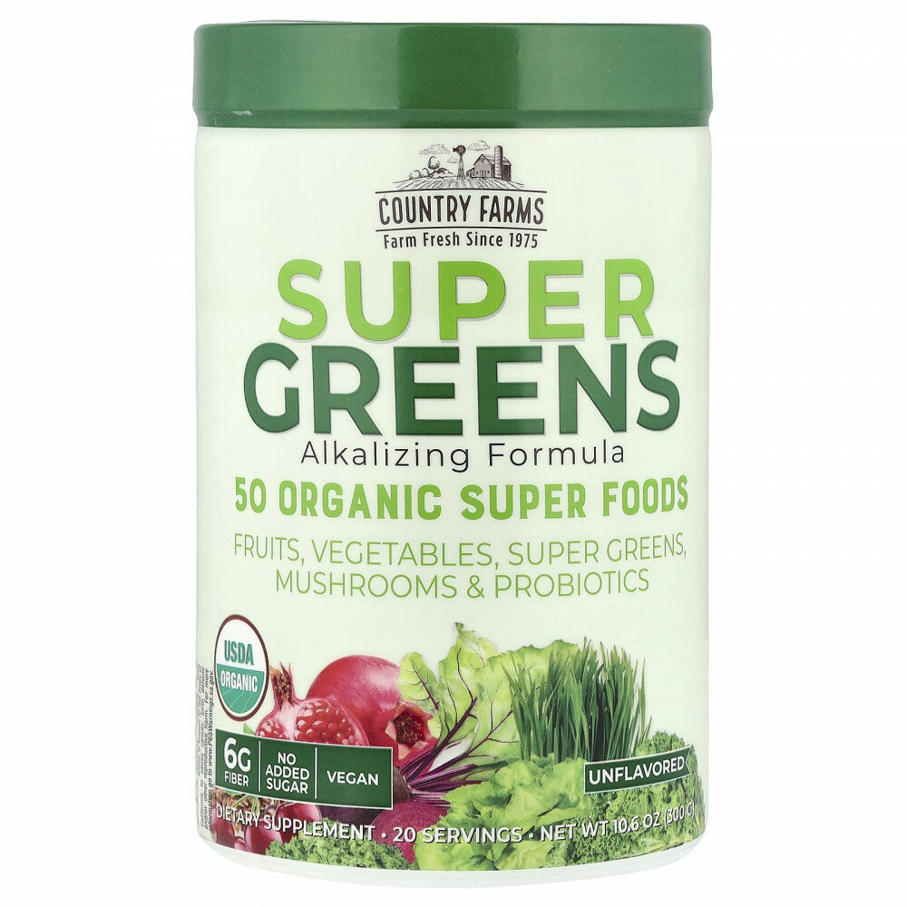 Country Farms, Super Greens, подщелачивающая формула, без добавок, 300 г (10,6 унции)