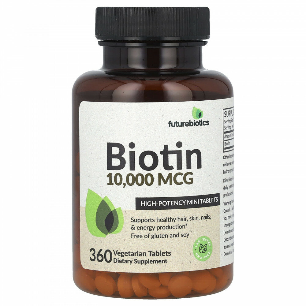 Futurebiotics, биотин, высокая эффективность, 10 000 мкг, 360 вегетарианских таблеток