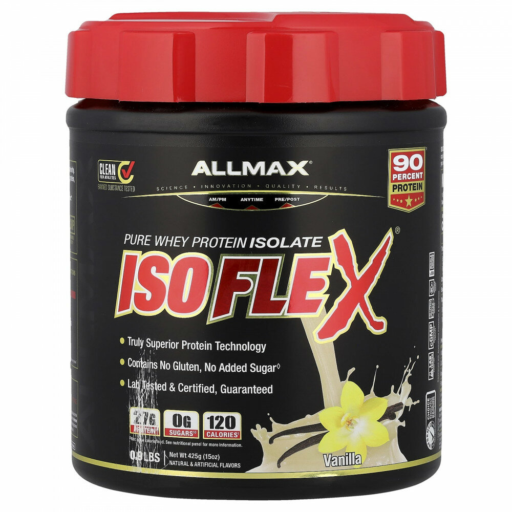ALLMAX, ISOFLEX®, чистый изолят сывороточного протеина, со вкусом ванили, 425 г (0,9 фунта)